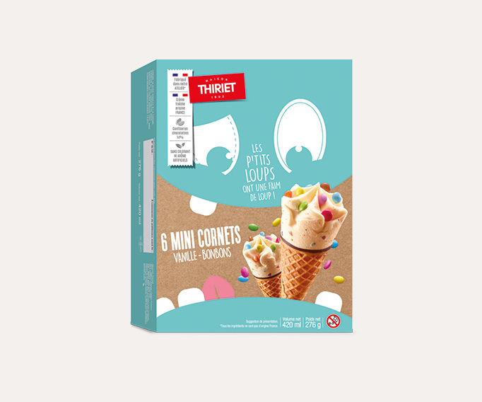 6 Mini cornets vanille/bonbons, surgelés Maison Thiriet