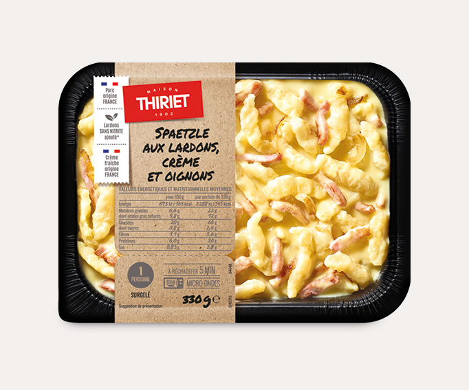 Spaetzle aux lardons, crème et oignons, surgelés Maison Thiriet