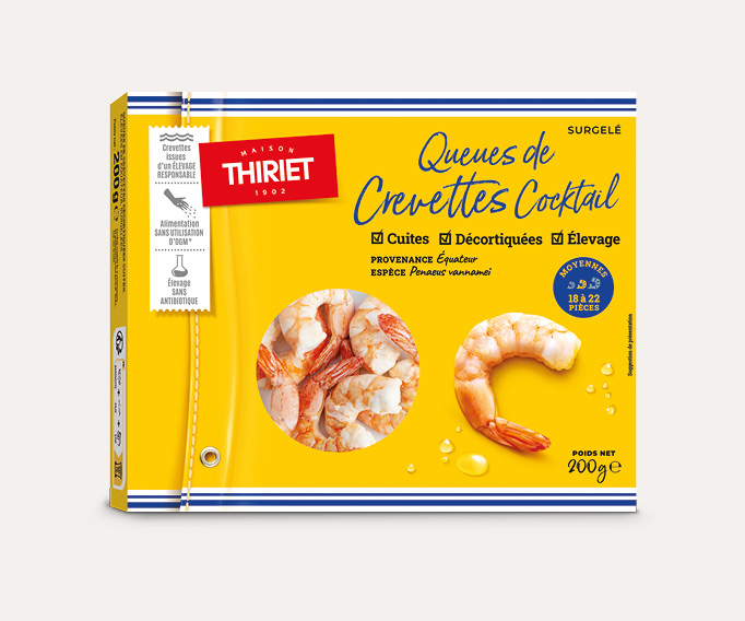 Queues de crevettes "cocktail" décortiquées cuites, surgelés Maison Thiriet
